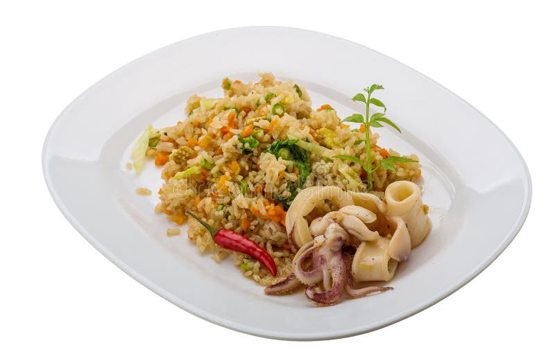 Fried rice with calamari stock image. Image of horizontal - 45620529