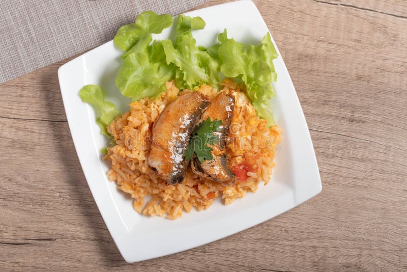 Fried Rice with Canned Fish in a White Plate.Thai Food Stock Photo ...