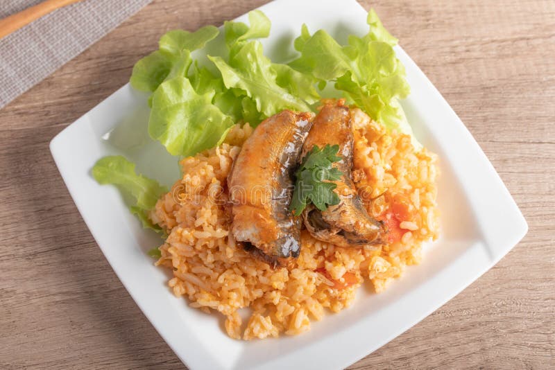 Fried Rice with Canned Fish in a White Plate.Thai Food Stock Image ...