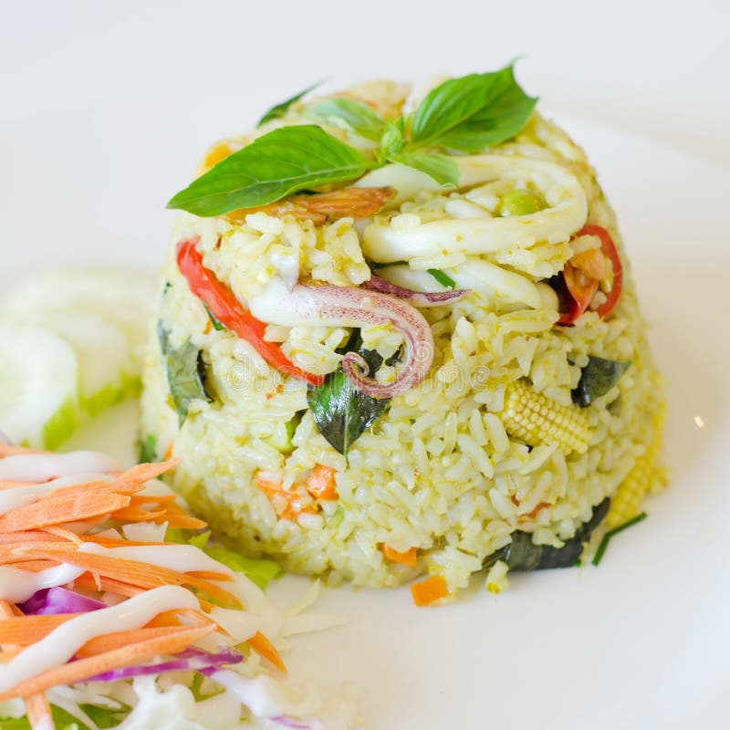 Fried Rice with Chicken Green Curry Stock Image - Image of corn ...