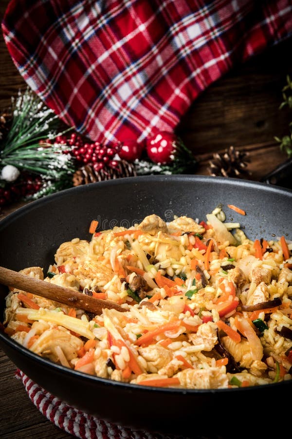 Fried Rice with Chicken Served in a Wok Stock Image - Image of cooking ...