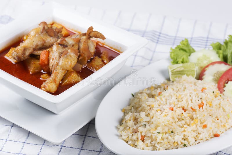 Fried Rice and Chicken Yellow Curry Stock Photo - Image of chicken ...
