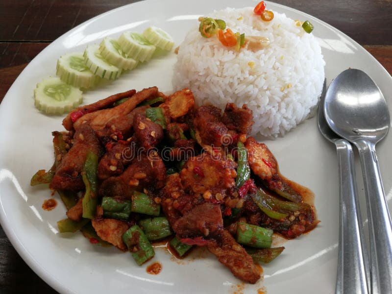 Fried Rice with Chilli Pork Curry Stock Photo - Image of cooked, herb ...