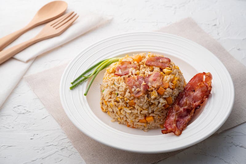 Fried Rice with Crispy Bacon Stock Image - Image of main, cook: 270456319