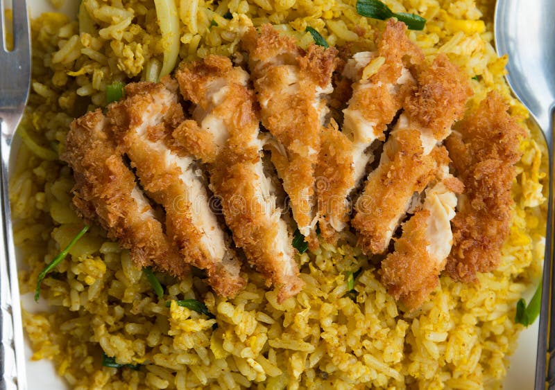 Fried Rice with Crispy Chicken Stock Image - Image of plate, fried ...