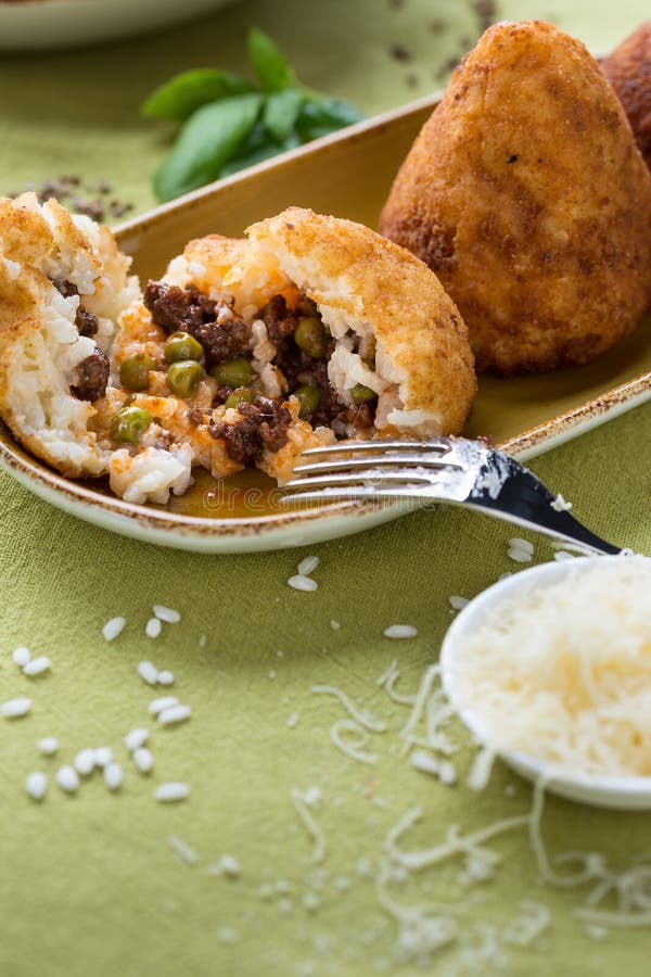 Fried Rice Croquettes on Brown Stock Photo - Image of products, cone ...