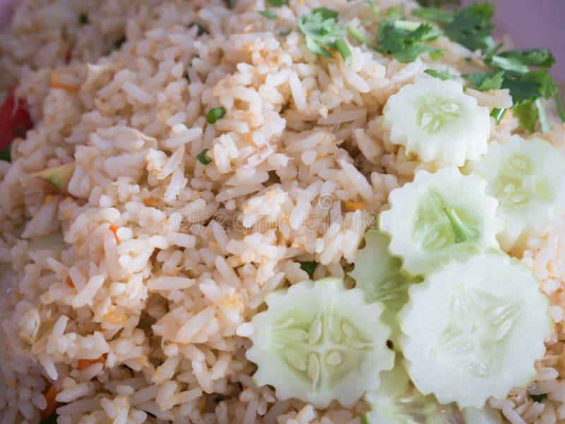 Fried Rice with Cucumber on Topping Stock Image - Image of closeup ...