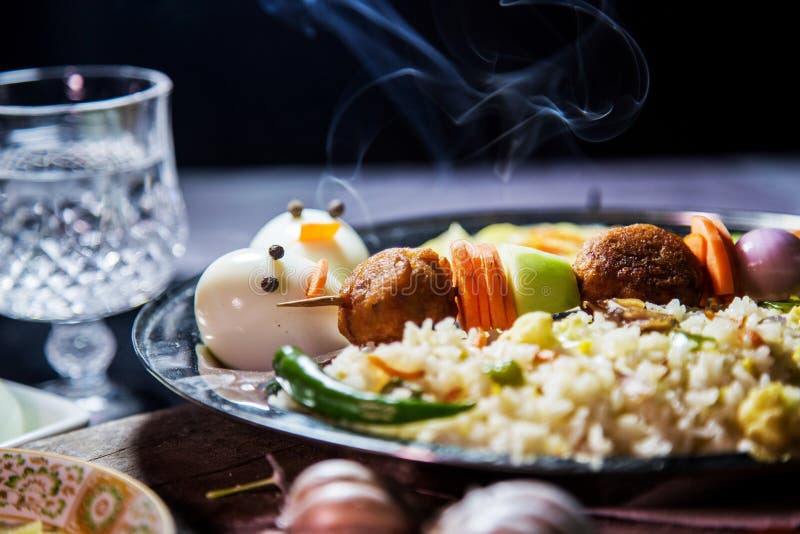 Fried rice with decoration stock image. Image of eggs - 263500375