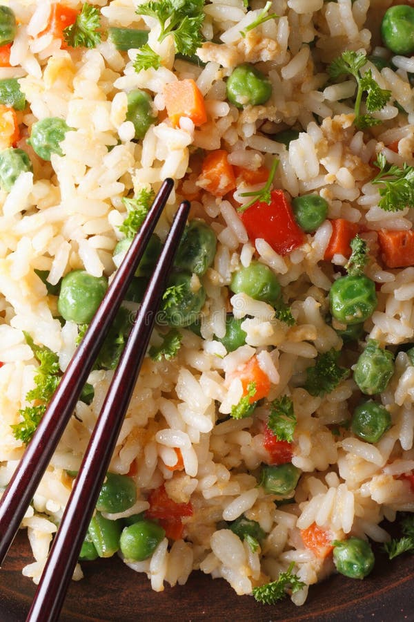 Fried Rice with Egg, Peas, Carrots Macro Vertical Top View Stock Image ...