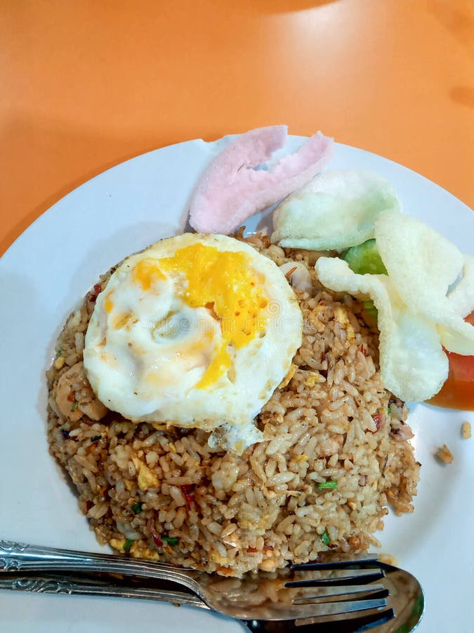 Fried Rice with Fried Egg on a Plate Stock Image - Image of onion ...