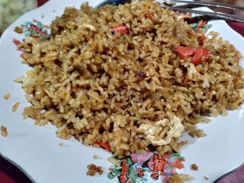 Fried Rice with Eggs and Sausage Stock Image - Image of meat, food ...