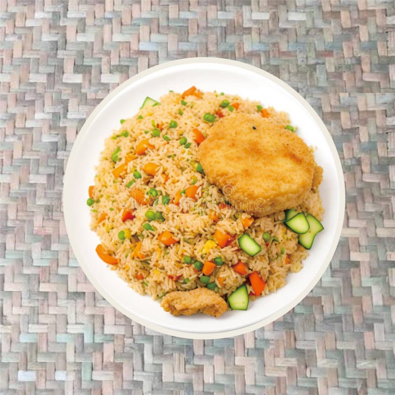 Fried Rice with Fried Chicken in Flour is really Appetizing Stock Image ...