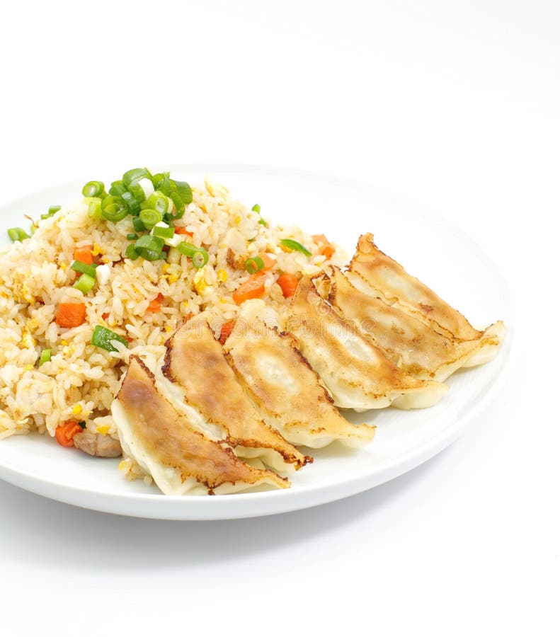 Fried Rice with Fried Dumplings Set Stock Image - Image of scallion ...