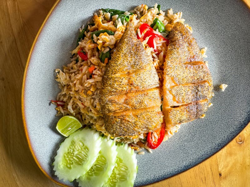 Fried Rice with Gourami on Plate, Thai Food Stock Image - Image of ...