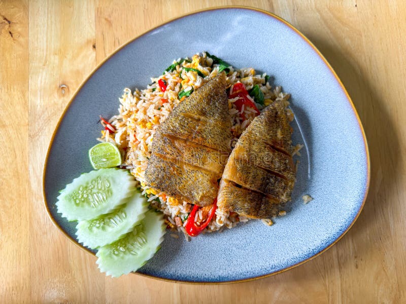 Fried Rice with Gourami on Plate, Thai Food Stock Image - Image of ...