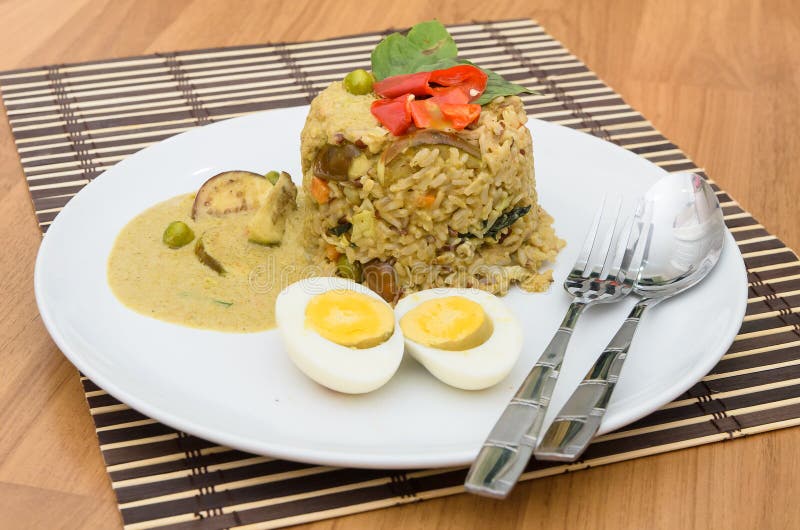 Fried Rice Green Curry with Pork and Boil Egg Stock Image - Image of ...