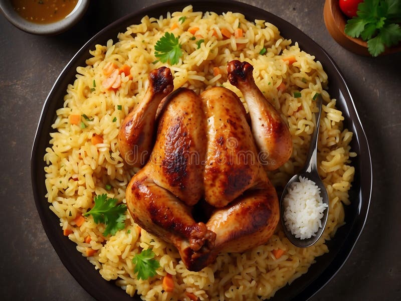 Fried Rice with Grilled Chicken and Tomato Generative AI Stock ...