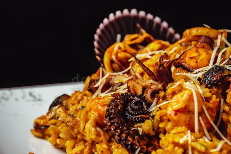 Fried Rice with Grilled Octopus Tentacles Stock Image - Image of fresh ...
