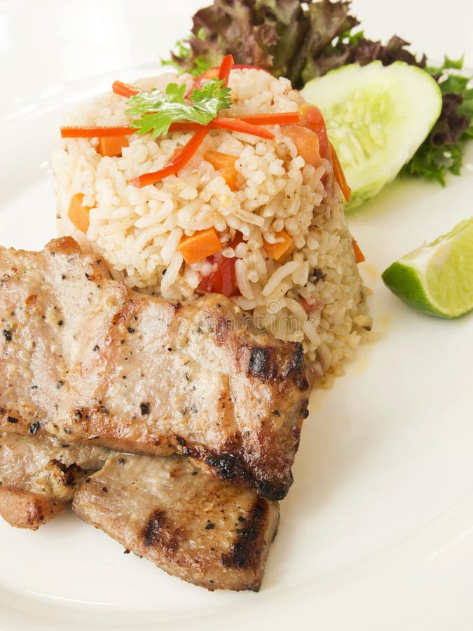 Fried Rice with Grilled Pork Stock Image - Image of culture, cook: 25057577