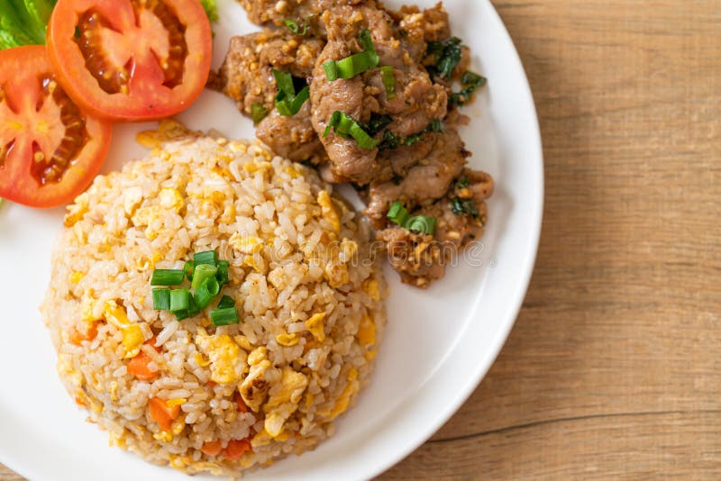 Fried Rice with Grilled Pork Stock Photo - Image of dish, cooking ...