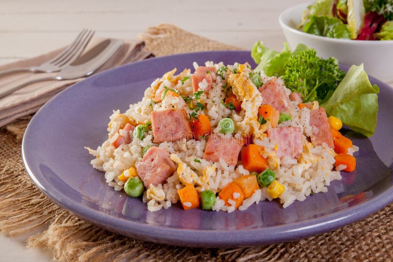 Fried Rice with Ham and Egg Stock Photo - Image of background, gourmet ...