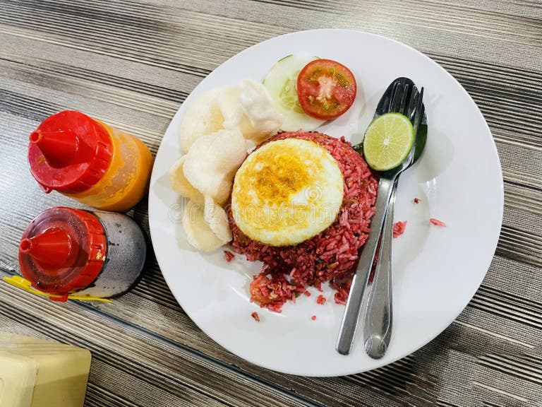 Red fried rice stock photo. Image of vegetables, steam - 355334288