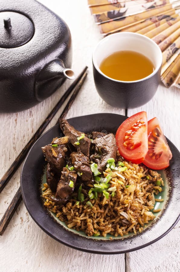Fried Rice with Liver stock photo. Image of leak, meat - 37647732