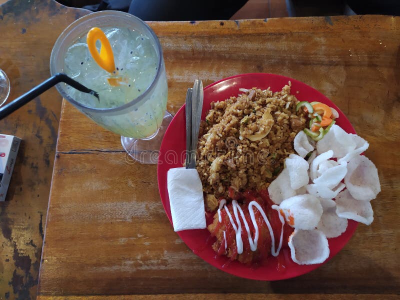 Fried Rice and Lychee Flavored Drink Stock Image - Image of food ...