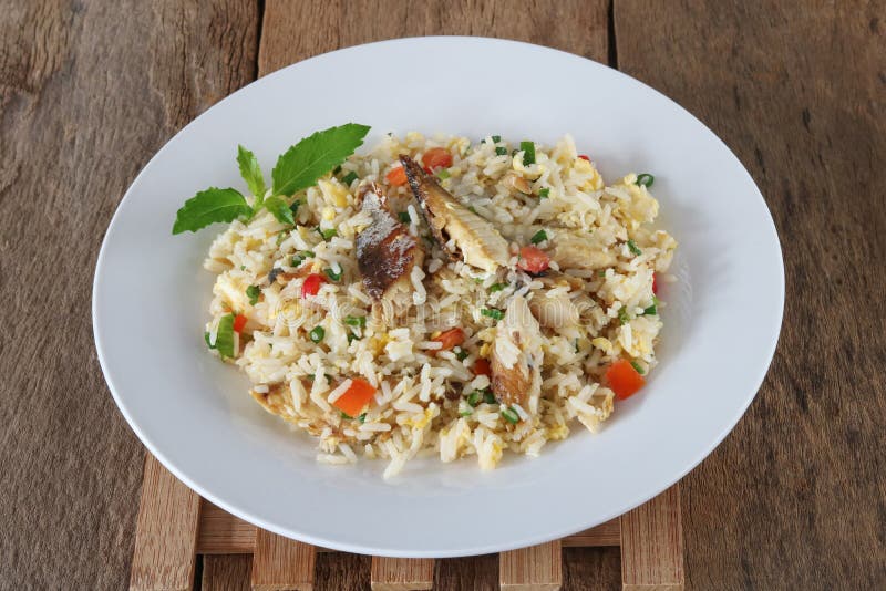 Fried rice with mackerel stock image. Image of fried - 127257673