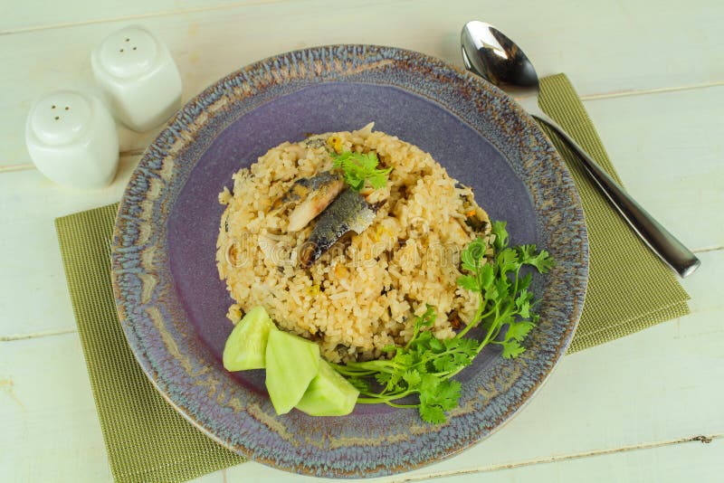 Fried Rice with Mackerel and Shrimp Paste Stock Photo - Image of dining ...