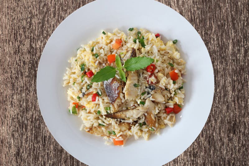 Fried Rice with Mackerel Top View Stock Photo - Image of homemade, food ...