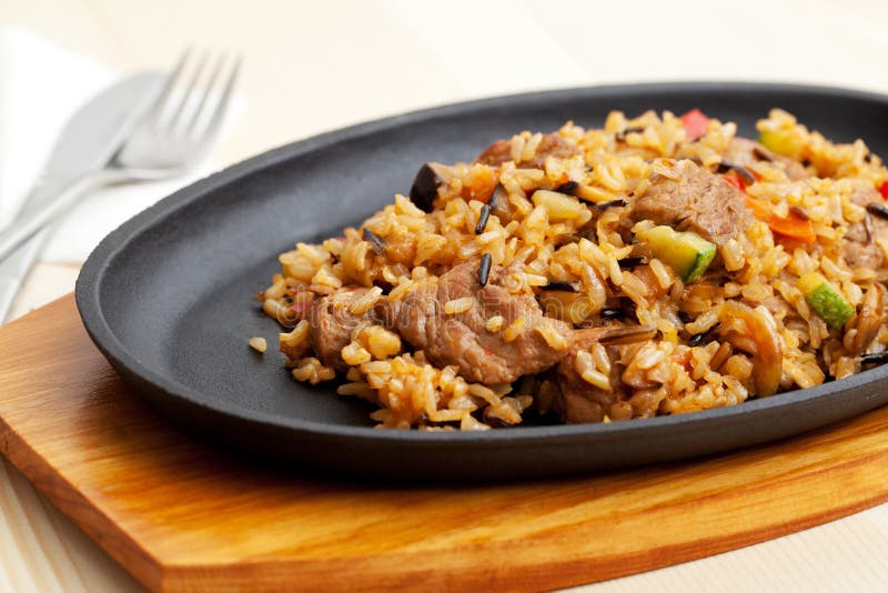 Fried Rice with meat stock photo. Image of dash, wood - 29562912