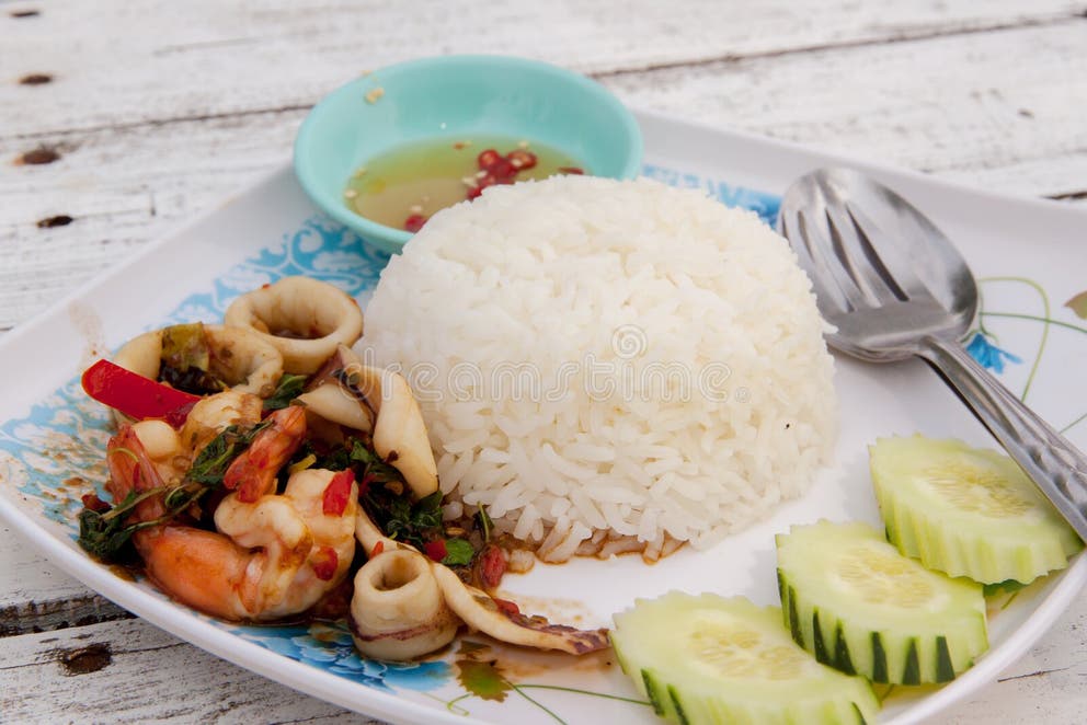 Fried Rice with Mixed Seafood Basil 4 Stock Photo - Image of basil ...