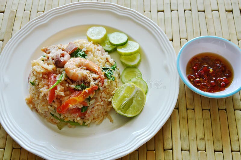 Fried Rice Mixed Seafood and Pork with Chili Fish Sauce Stock Image ...