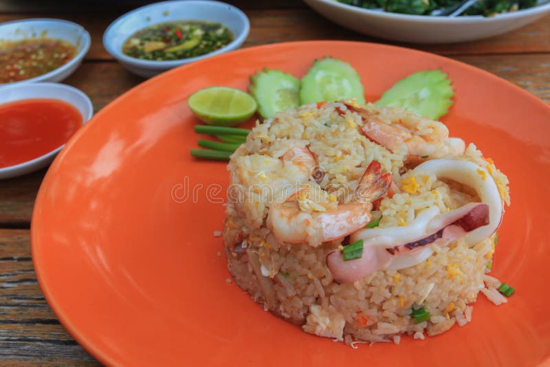 Fried Rice with Mixed Seafood Stock Photo - Image of plate, dinner ...