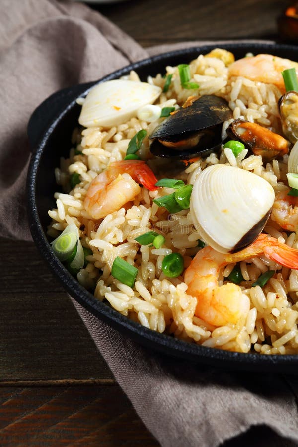 Fried Rice with Mussels and Seafood Stock Image - Image of white ...