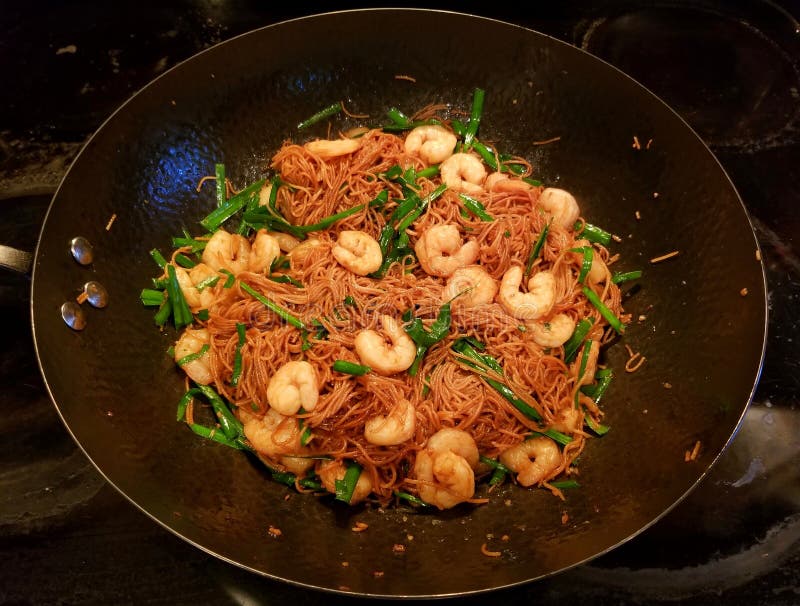Fried Rice Noodle with Shrimp and Chives Stock Image - Image of cooking ...