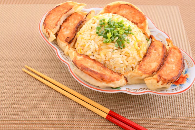 Fried Rice with Pan Fried Dumplings Stock Image - Image of home, ethnic ...