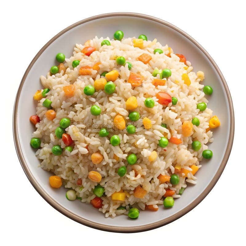 Fried Rice Plate with Veggies and Garnishes on Clear Stock Illustration ...