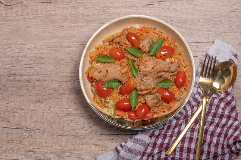 Fried Rice with Pork with Chili Paste. Thai Spicy Food Stock Photo ...
