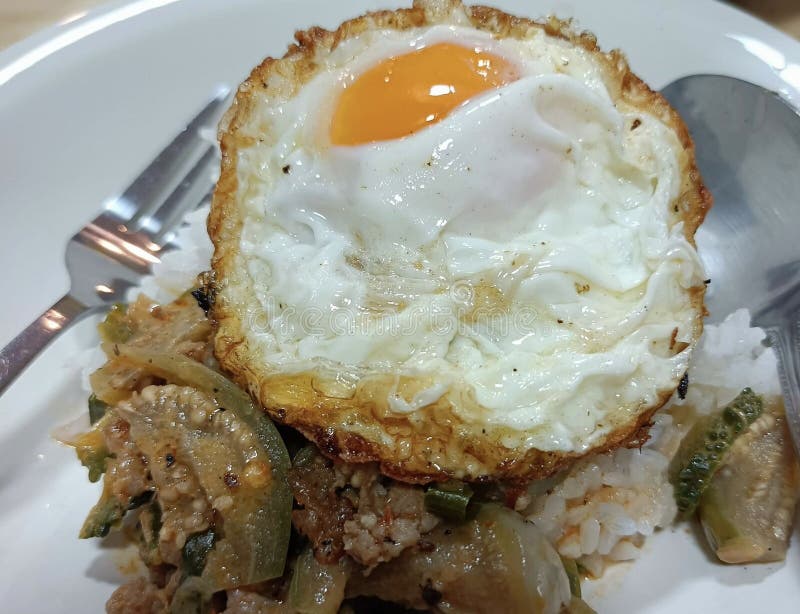 Fried Rice with Pork and Egg Stock Image - Image of restaurant ...