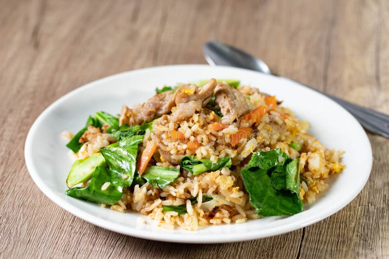 Fried Rice with Pork and Egg, Thai Street Food Stock Photo - Image of ...