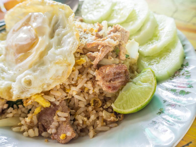 Fried Rice with Pork and Fried Egg Stock Image - Image of rice, spice ...