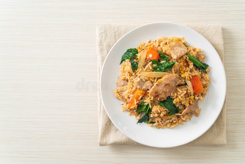 Fried Rice with Pork on Plate Stock Image - Image of lunch, delicious ...