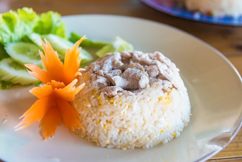Fried Rice with Pork on the Plate for Lunch Stock Photo - Image of ...
