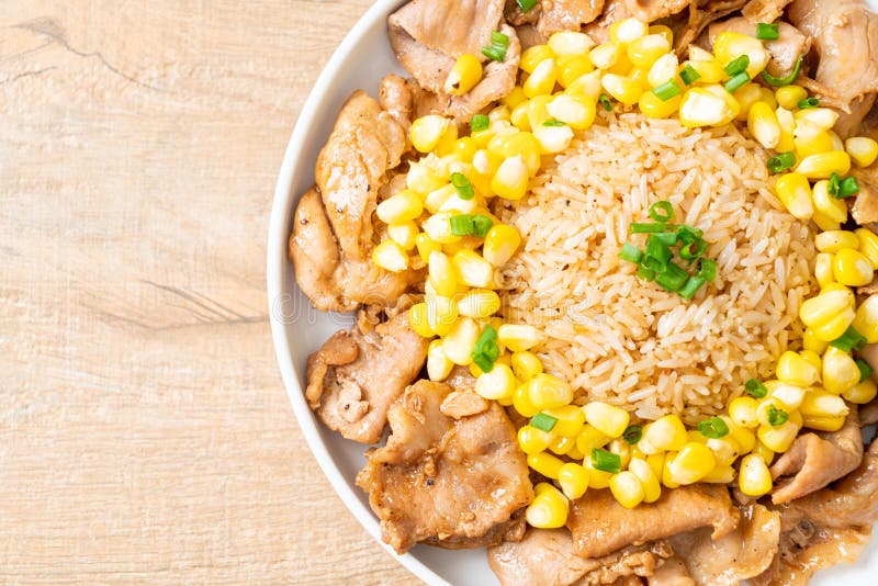 Fried Rice with Pork Sliced and Corn Stock Photo - Image of meat ...