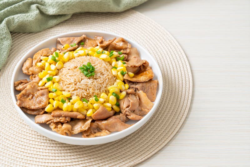 Fried Rice with Pork Sliced and Corn Stock Image - Image of delicious ...