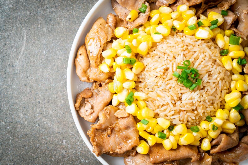Fried Rice with Pork Sliced and Corn Stock Photo - Image of cultures ...