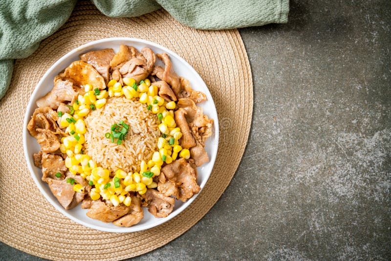 Fried Rice with Pork Sliced and Corn Stock Image - Image of meat ...