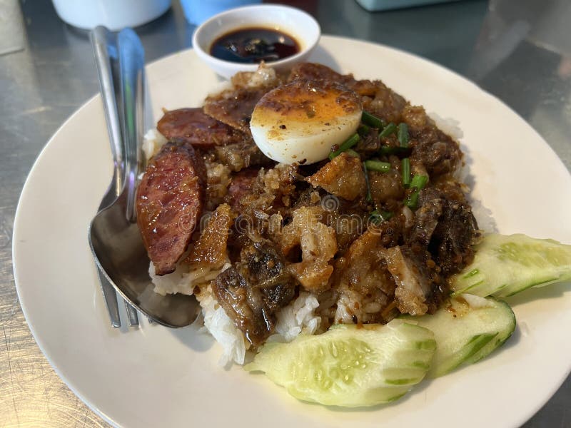 Fried Rice with Pork and Vegetables on the Table Stock Photo - Image of ...